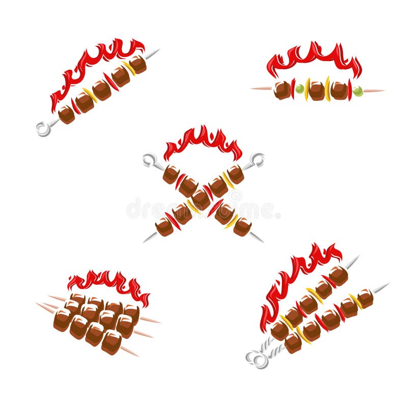 Kebab Labels and Elements Set. Collection Icon Kebabs Stock Vector ...