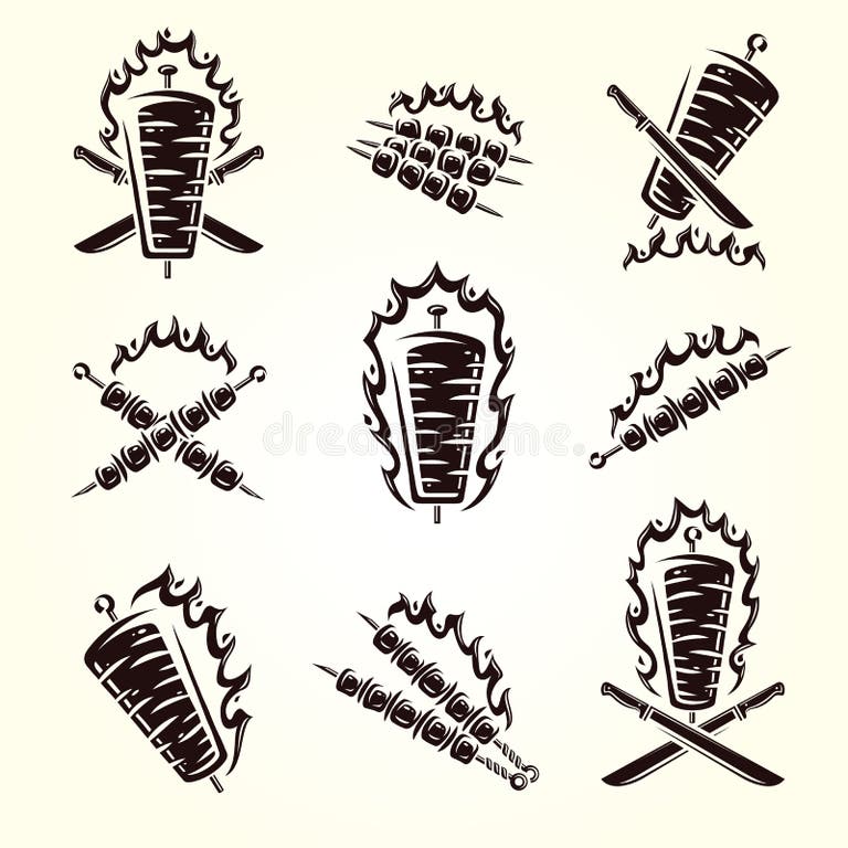 Kebab Labels and Elements Set. Collection Icon Kebabs Stock Vector ...