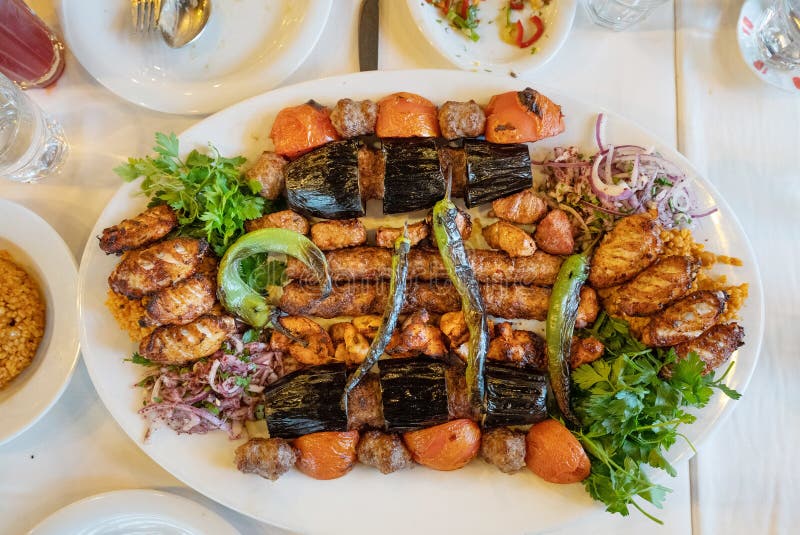 Kebab Meat Platter with Chilli and Onion Stock Photo - Image of cooked ...