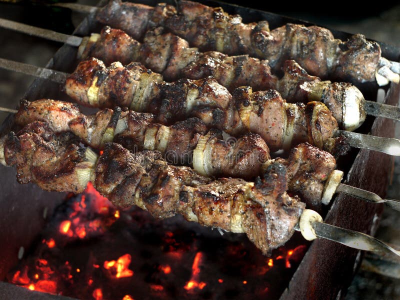 Kebab Meat Skewered Over a Fire Stock Photo - Image of beef, pork: 38777968