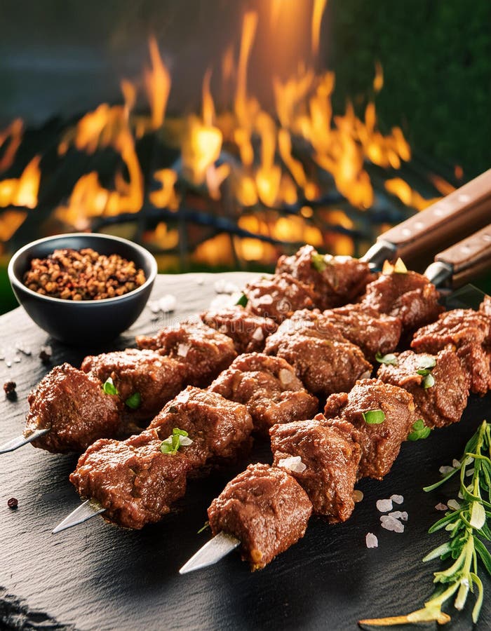 Kebab Meat on Skewers in Front of the Grill Stock Illustration ...