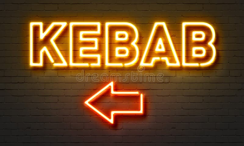 Kebab Neon Sign on Brick Wall Background. Stock Photo - Image of ...