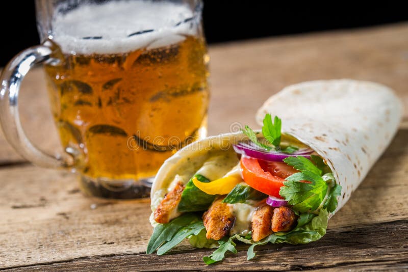 Kebab Served with Cold Beer Stock Image - Image of appetizer, grilled ...