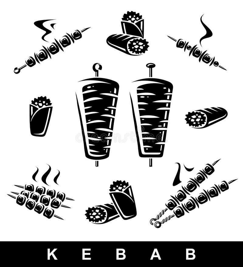 Kebab Set. Collection Icon Kebabs Stock Vector - Illustration of durum ...