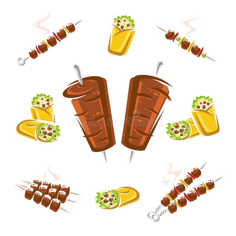 Kebab Set. Collection Icon Kebabs Stock Vector - Illustration of logo ...
