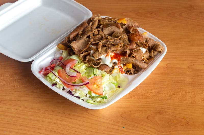 Kebab in a Styrofoam Takeaway Package. Kebab with Beef Meat Stock Photo ...
