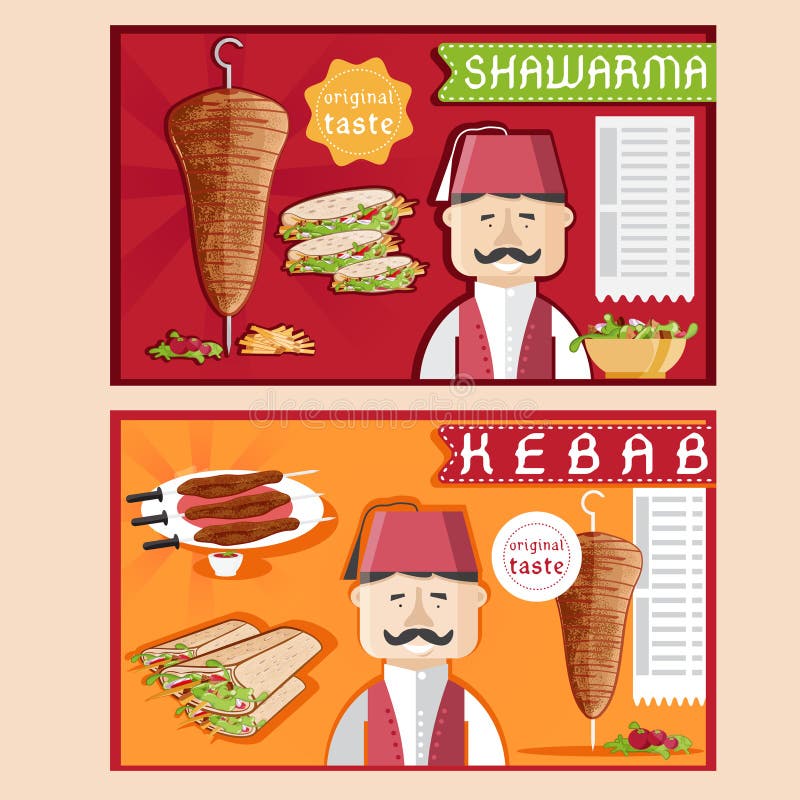 Kebab Vector Illustration with Chef,shawarma and Salad Stock Vector ...