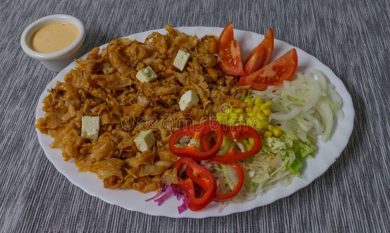 Kebab on white plate stock photo. Image of doner, grilled - 123012978
