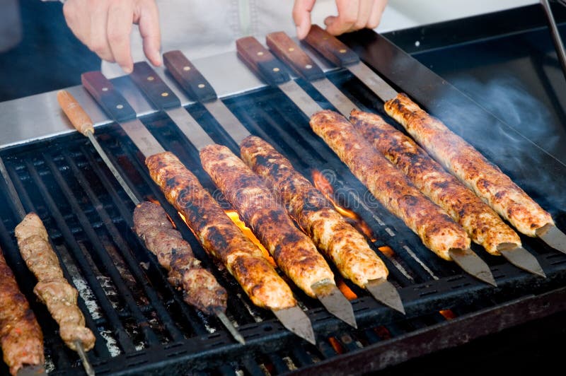 Kebabs cooking on the BBQ stock image. Image of appetite - 2352707