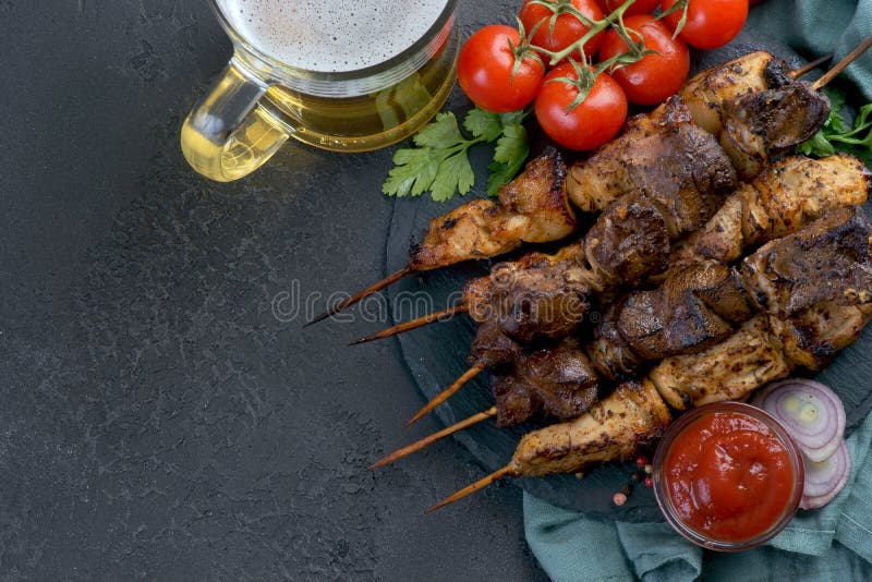 Kebabs with a Glass of Light Beer Stock Photo - Image of assortment ...