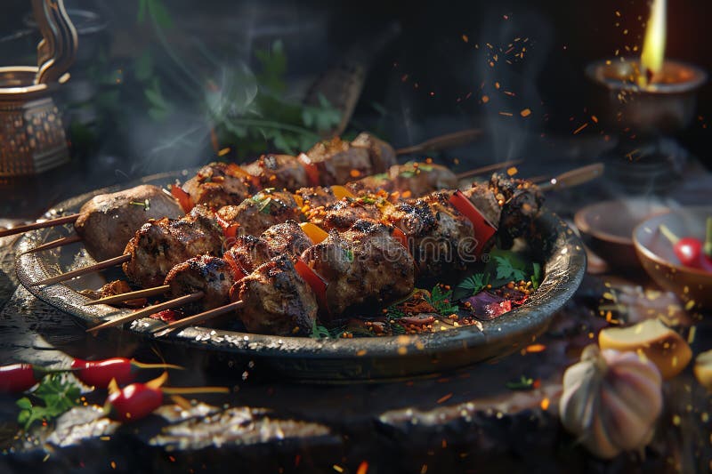 Kebabs islamic arabic food stock illustration. Illustration of cooking ...