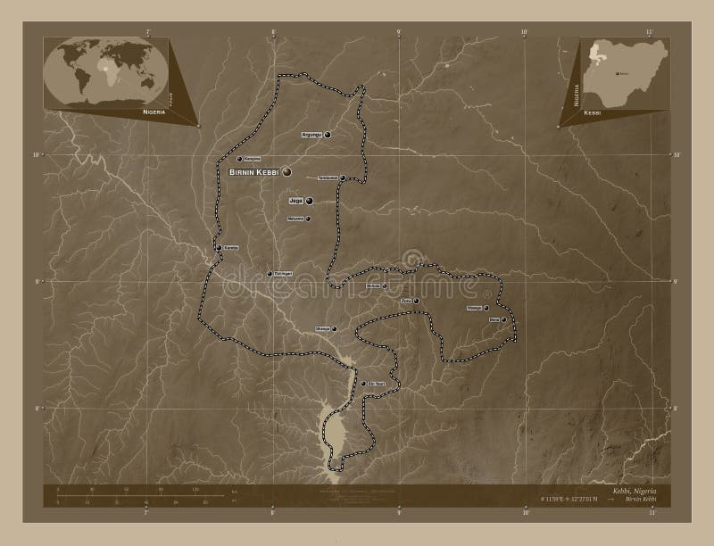 Kebbi, Nigeria. Sepia. Labelled Points of Cities Stock Photo - Image of ... Kebbi, Nigeria. Sepia. Labelled Points of Cities Stock Photo - Image of ...