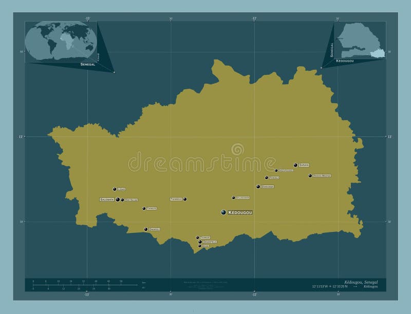 Kedougou, Senegal. Solid. Labelled Points of Cities Stock Illustration ...