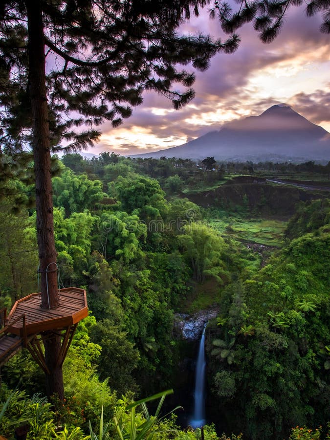 Kedung Kayang with a View of the Beauty of Mount Merapi in the Morning ...