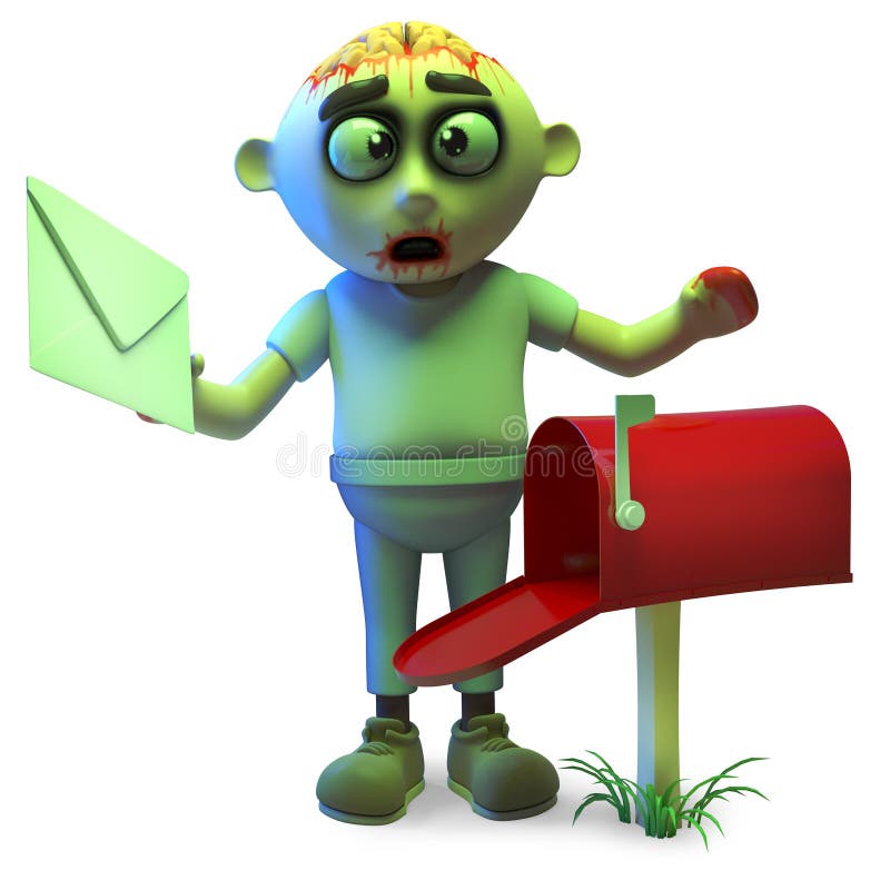 Keen Zombie Monster Checks His Mailbox for Post, 3d Illustration Stock ...