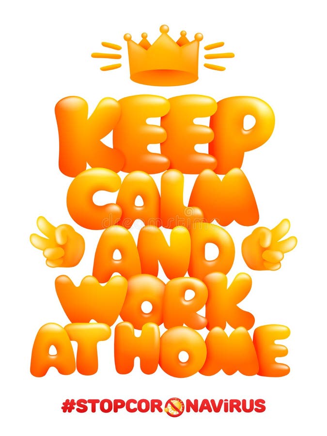 Keep Calm an Work at Home Cartoon Style Poster Home Quarantine Self ...