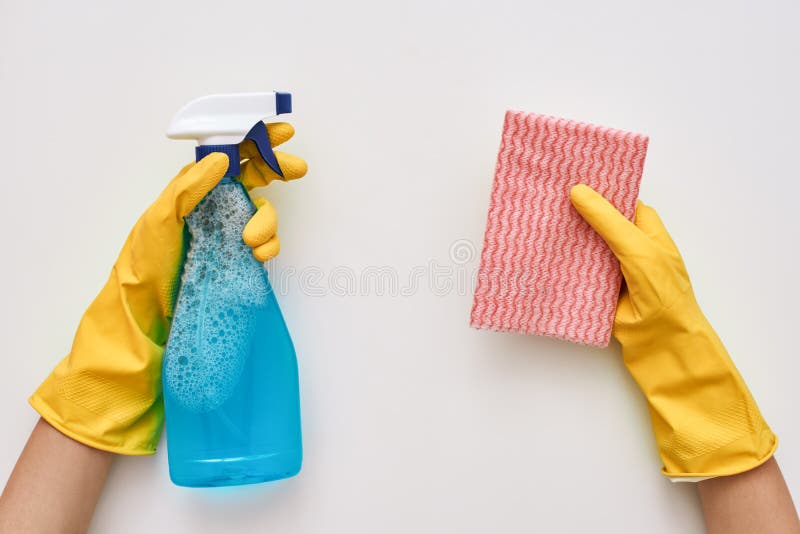Keep Cleaning. Glass Cleaner and Cloth in Human Hands Stock Image ...
