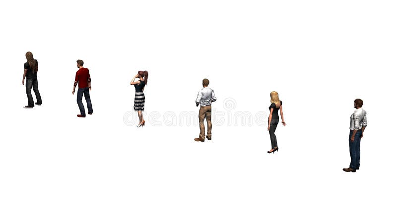 Keep Distance - People Wait in a Row with Distance - Isolated on White ...