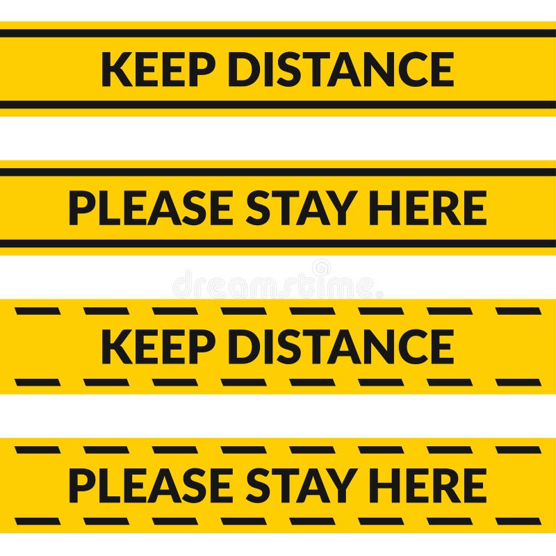 Keep Distance Yellow Floor Stripe. Please Stay Here Line Stock ...