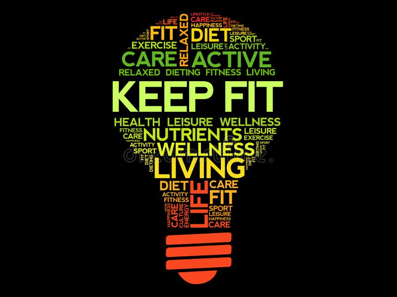 KEEP FIT bulb word cloud stock illustration. Illustration of care ...