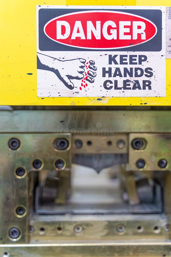 Keep Hands Clear Warning Sign on a Factory Machine Stock Image - Image ...