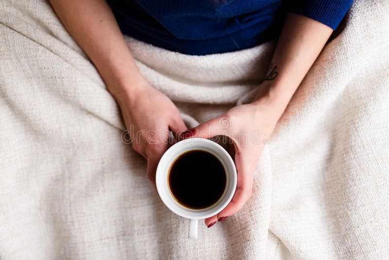 Keep Hands a Cup of Coffee, Top View Stock Photo - Image of background ...