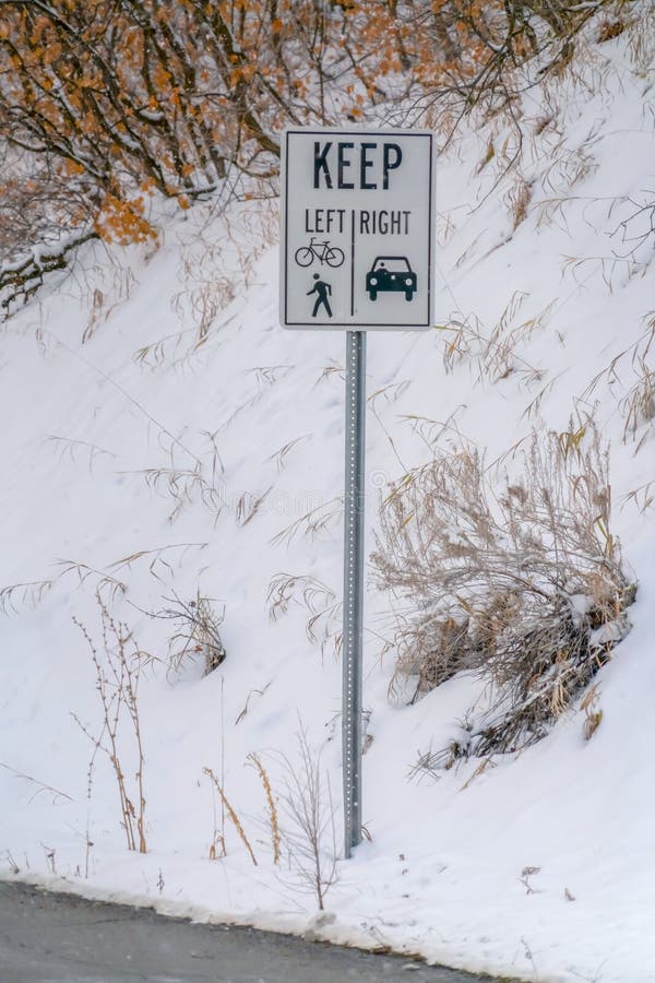 Keep Left and Keep Right Sign Against Snowy Slope Stock Photo - Image ...