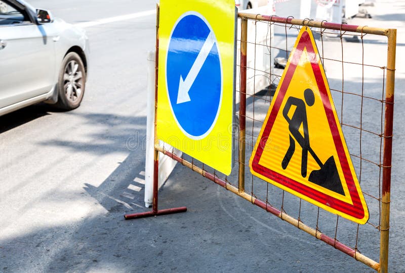 Keep Left Road Sign at the City Street Stock Photo - Image of ...