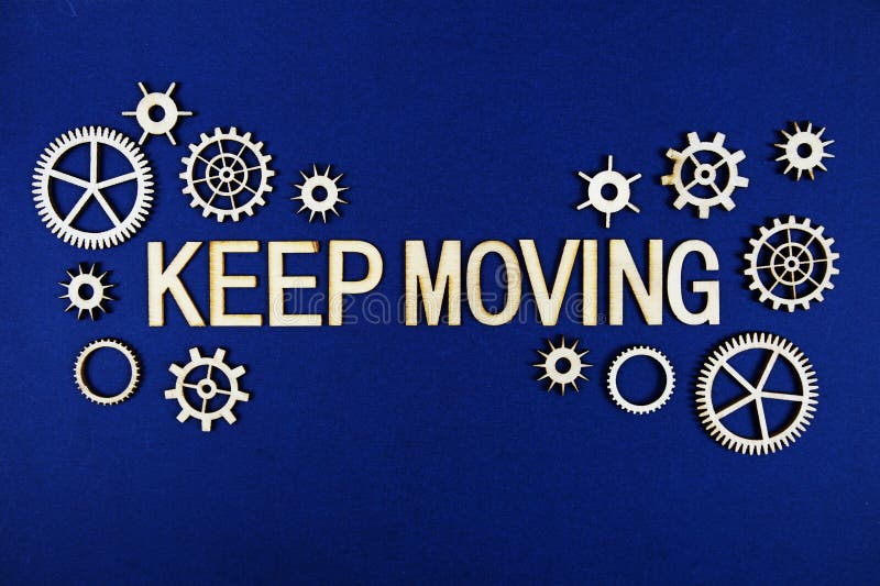 Keep Moving Alphabet Letters with Gears Element on Navy Blue Background ...