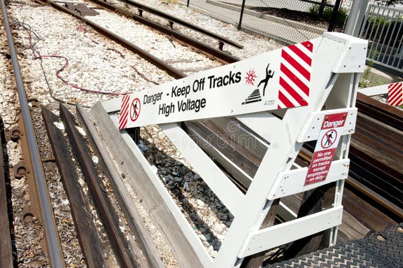 Keep off tracks sign at stock photo. Image of caution - 66639406
