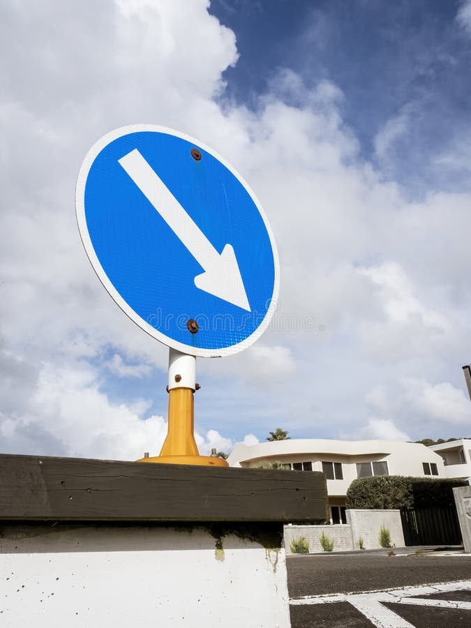 Keep Right Blue Compulsory Road Sign with White Arrow Stock Photo ...