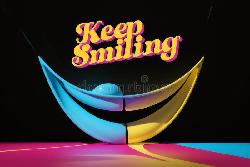 Keep Smiling Slogan Above Vibrant Neon-Colored Abstract Smile Design on ...