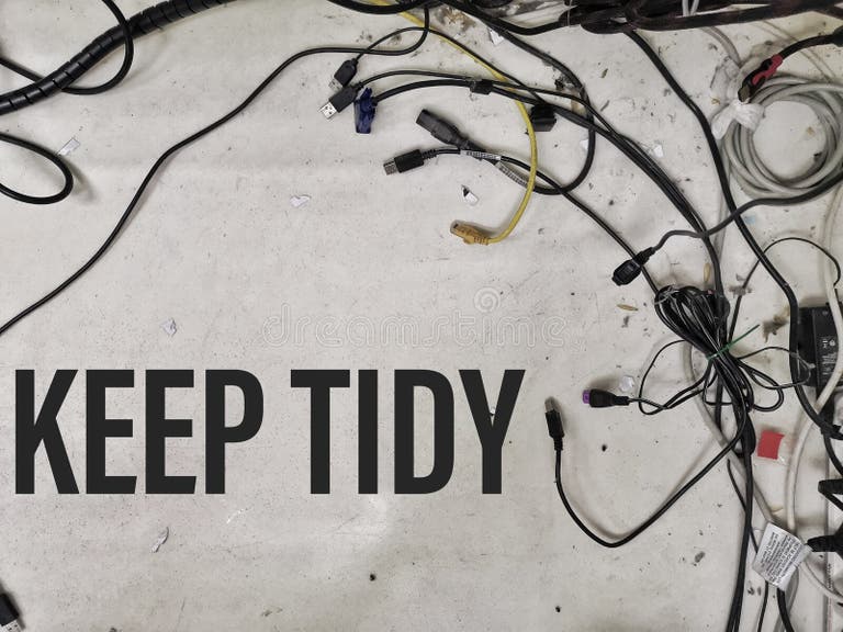 Keep Tidy Wording on a Messy White Table Stock Photo - Image of wall ...