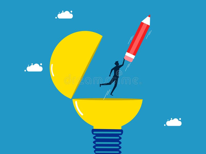 Keep Up with Innovation and Lifelong Learning. Man Flies with a Pencil ...