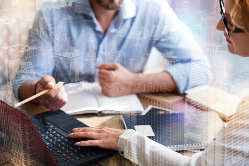 Pleasant Woman Opening New Slide of Presentation Stock Image - Image of ...