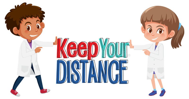 Keep Your Distance Font with Doctors Cartoon Character Stock Vector ...