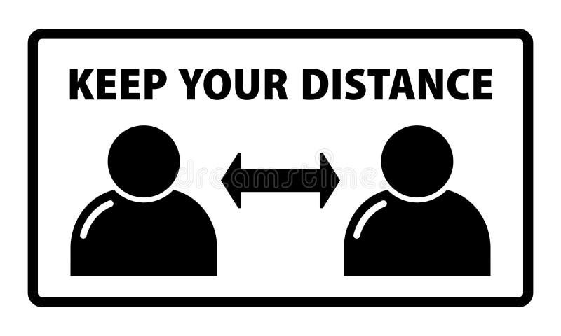 Keep Your Distance Yellow Warning Sign Black White Color Stock Vector ...