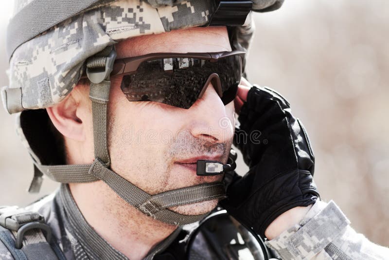 Soldier Communicating with Command during Battle Stock Photo - Image of ...