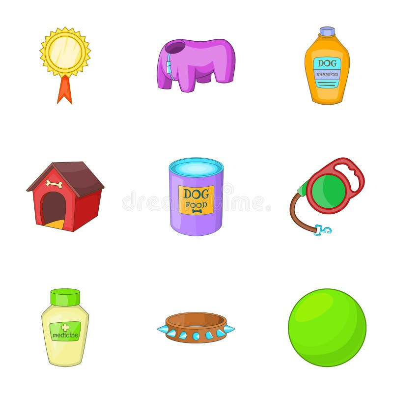 Keeping Pets Icons Set, Cartoon Style Stock Vector - Illustration of ...