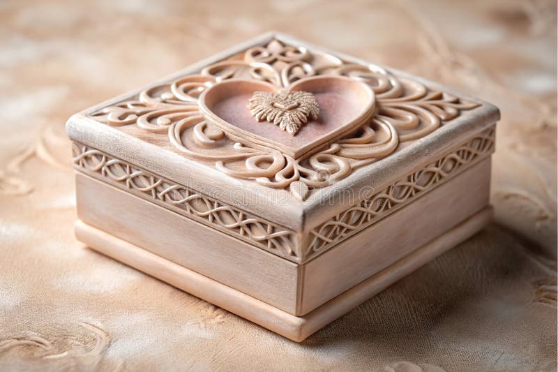 Keepsake Box with Intricate Heart Carvings Stock Illustration ...