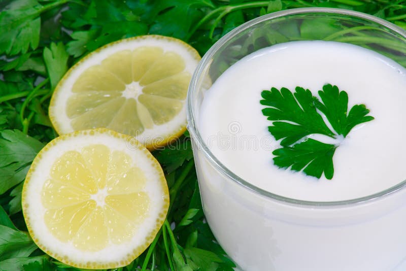 Kefir, Fresh Lemon and Greens Stock Photo - Image of dinner, health ...