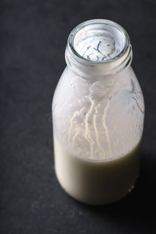 Kefir in a Glass Bottle on a Gray Slate Stock Photo - Image of greek ...