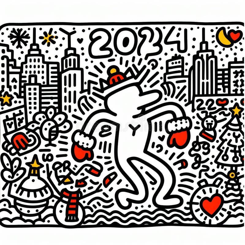 Keith Haring Funny Dancing Celebrated New Year 2024 Stock Illustration ...