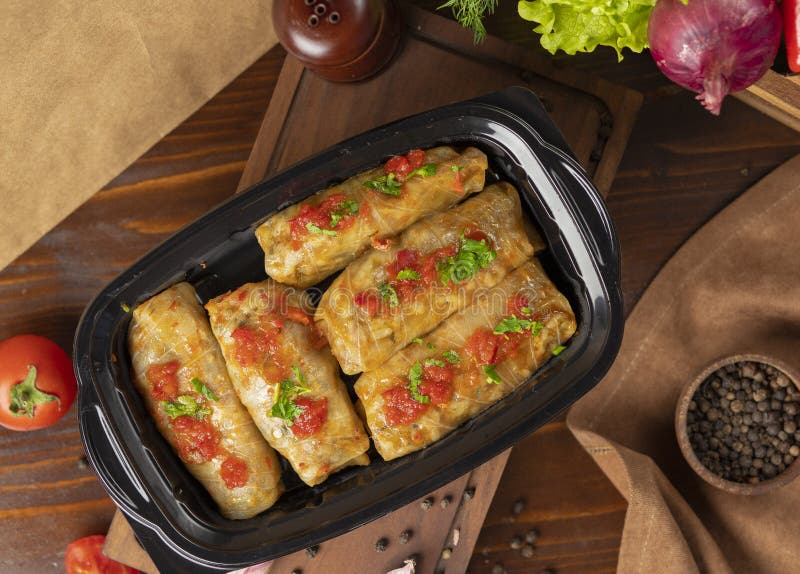 Kelem Dolmasi, Cabbage Leaves Stuffed with Meat Takeaway. Stock Image ...