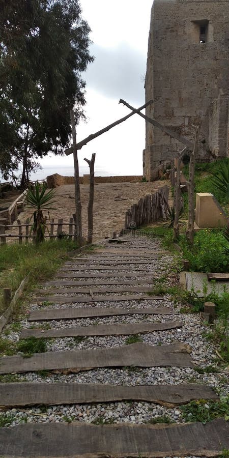 Kelibia castle crosswalk stock image. Image of crosswalk - 212380201