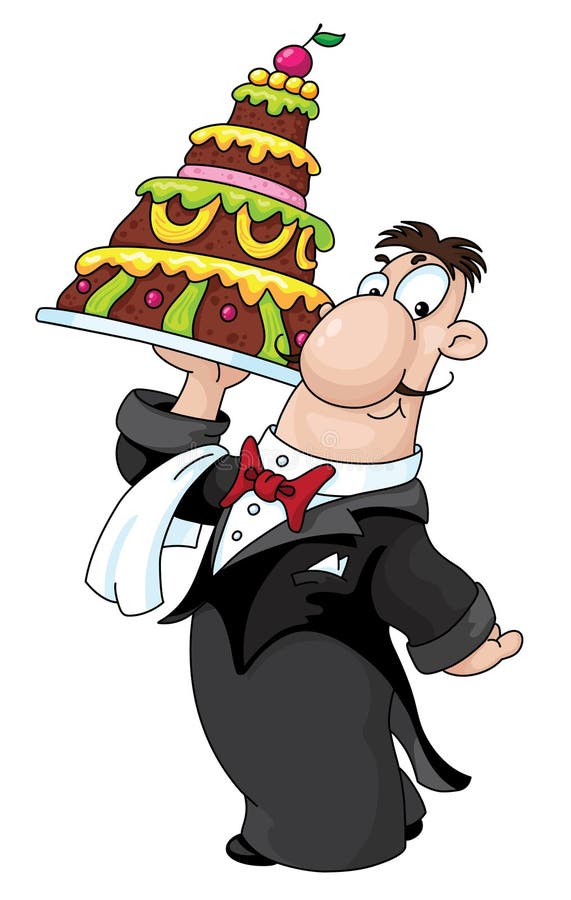 Kellner mit Kuchen vektor abbildung. Illustration von kellner - 17179633
