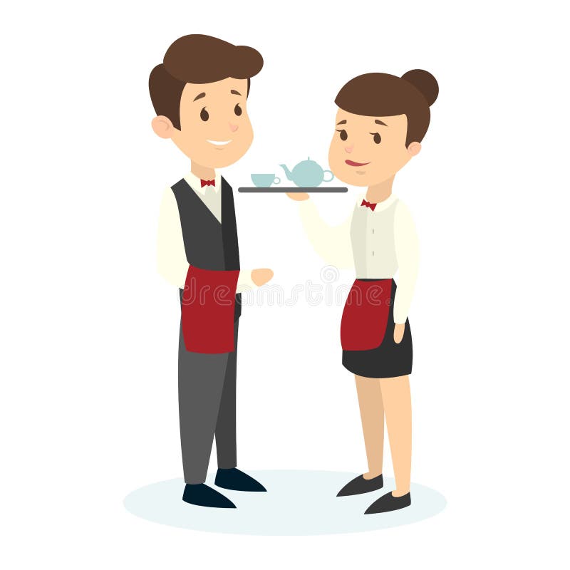 Kellner Und Kellnerin, Die Einen Umhüllungsbehälter Mit Glas Und ...