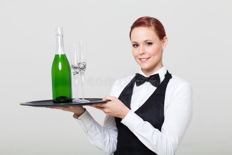 Kellnerin, Die Champagner Anhält Stockbild - Bild von alkohol, frau ...