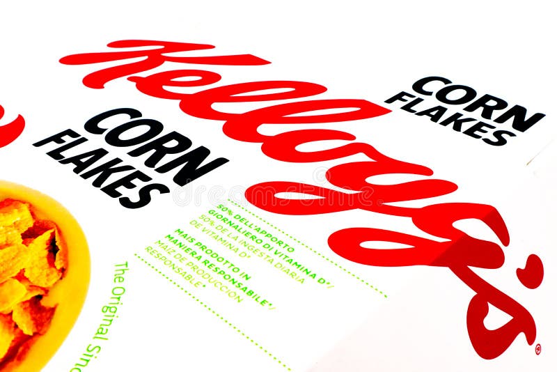 Kellogg`s Corn Flakes box editorial photo. Image of ingredient - 186973221