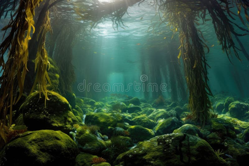 Kelp Forest with Rocky Ocean Floor Visible Stock Image - Image of green ...